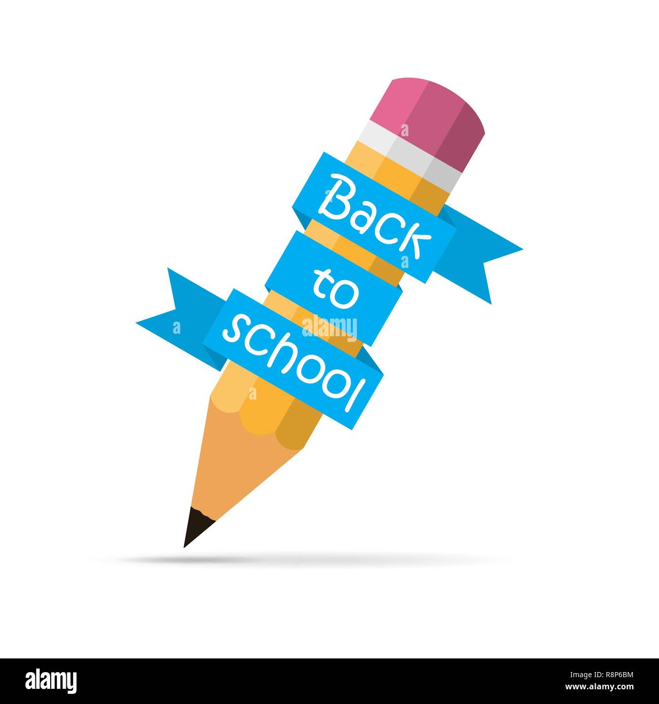 Back to School pencil with ribbon, isolated on white background. Vector ...