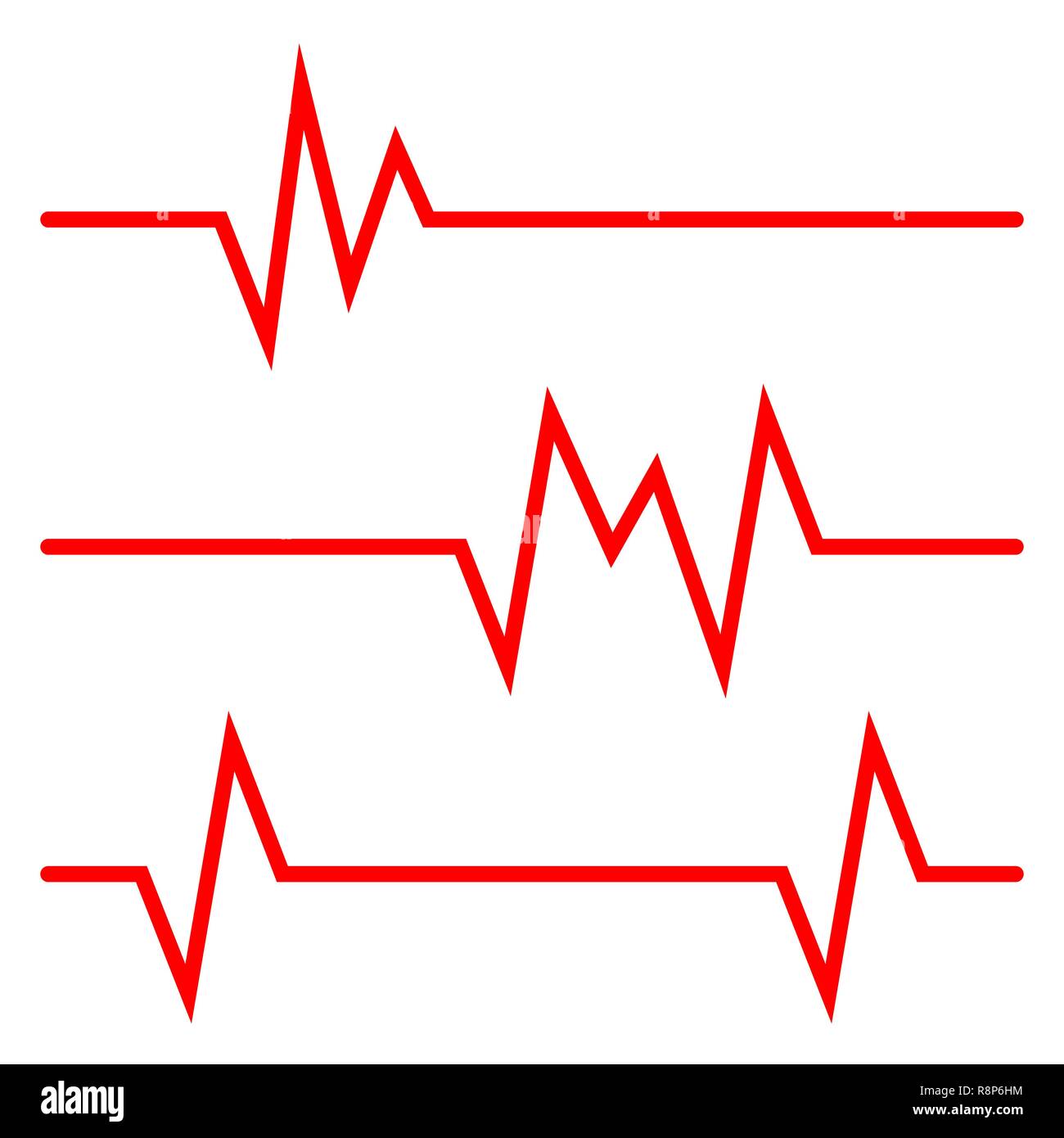 Red heartbeat icons in flat design. Vector illustration. Sign of the ...