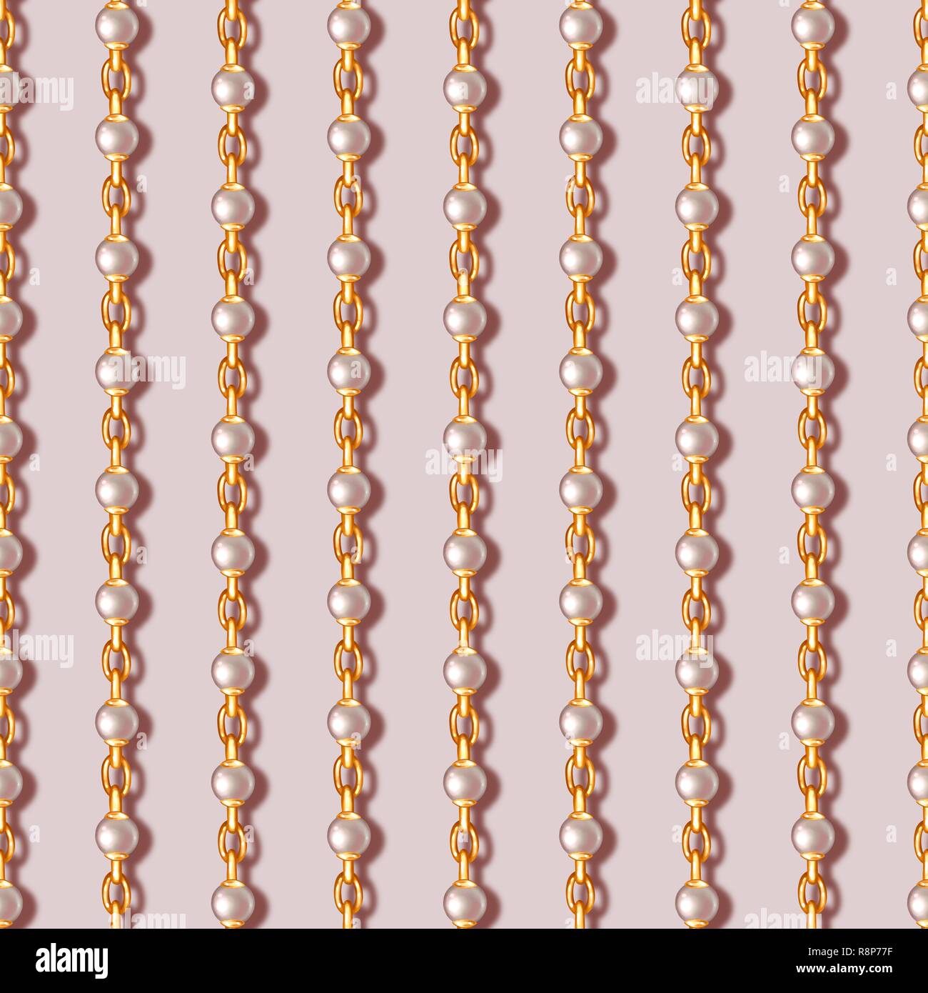Golden chain with pearls. Seamless Stock Photo - Alamy