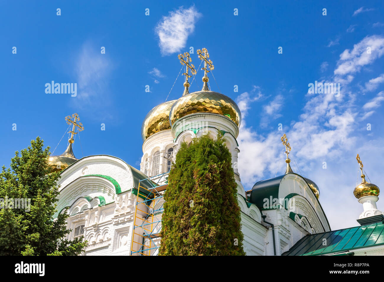 Raifa Bogoroditsky monastery. Golden domes of the Cathedral of the Life ...