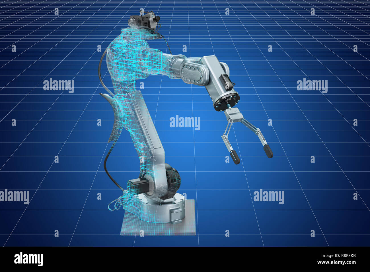 Visualization 3d cad model of robotic arm, blueprint. 3D rendering ...