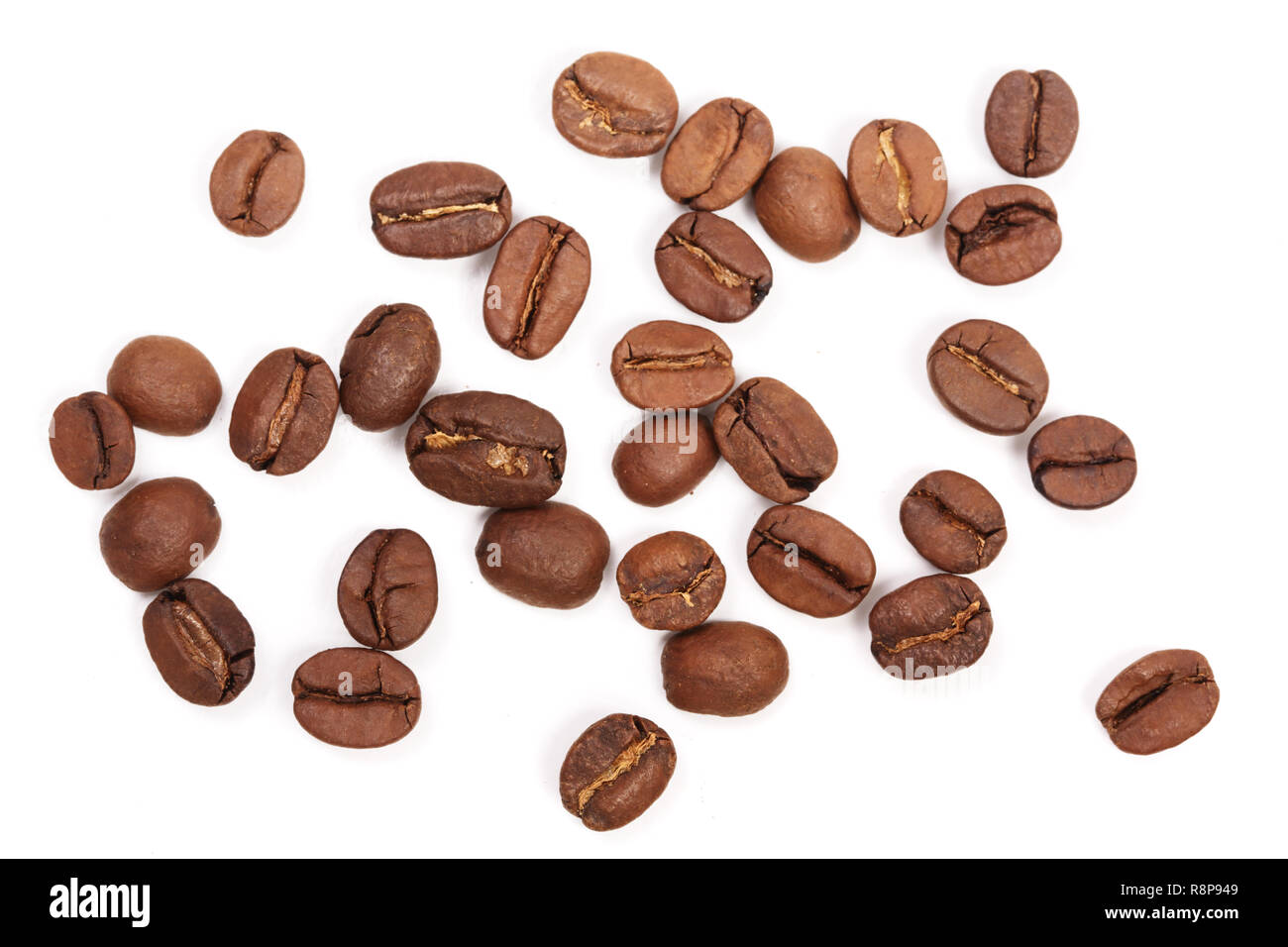 Coffee beans isolated on white background. Top view Stock Photo - Alamy