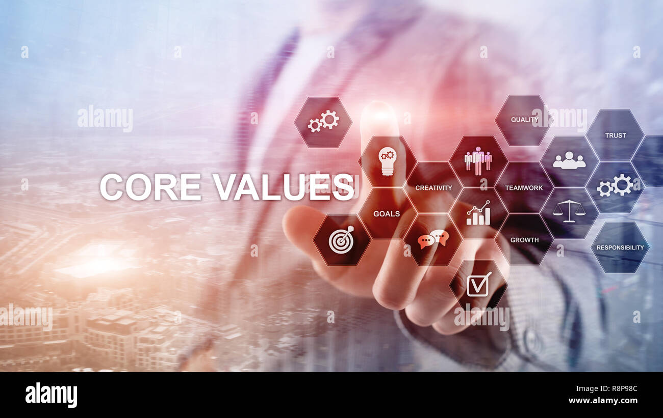 Core values concept on virtual screen. Business and finance solutions ...