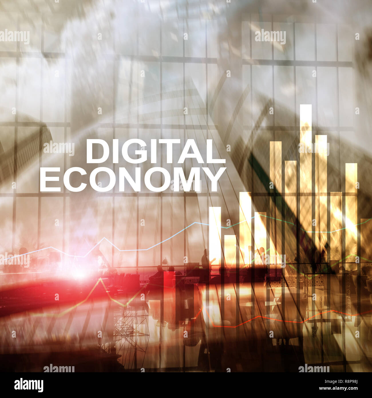 DIgital economy, financial technology concept on blurred background ...