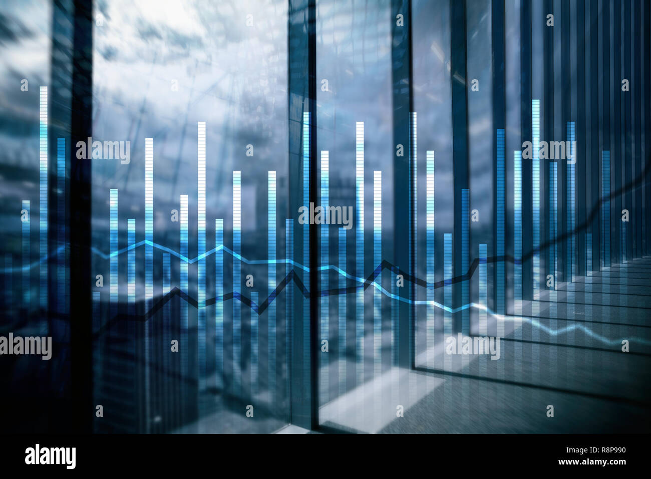 Double exposure Economics growth diagrams on blurred background ...