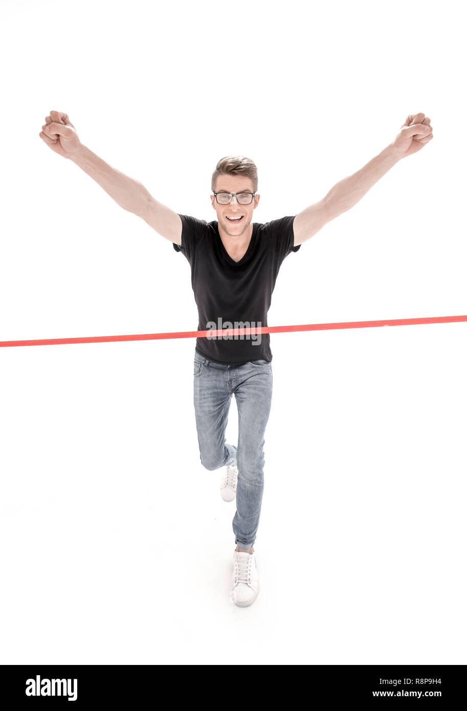 man crosses the finish line Stock Photo - Alamy