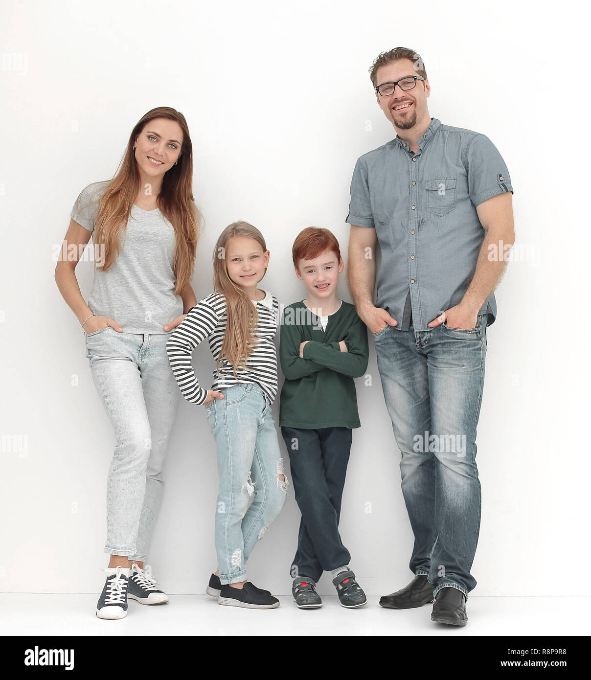 in full growth.happy family with two children Stock Photo - Alamy