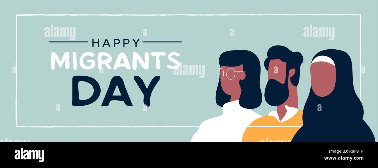 International Migrants Day web banner illustration, diverse people ...