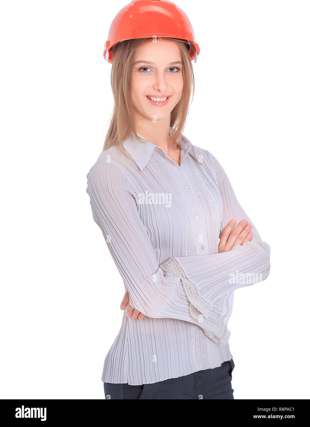 closeup.confident female engineer. isolated on white background Stock ...