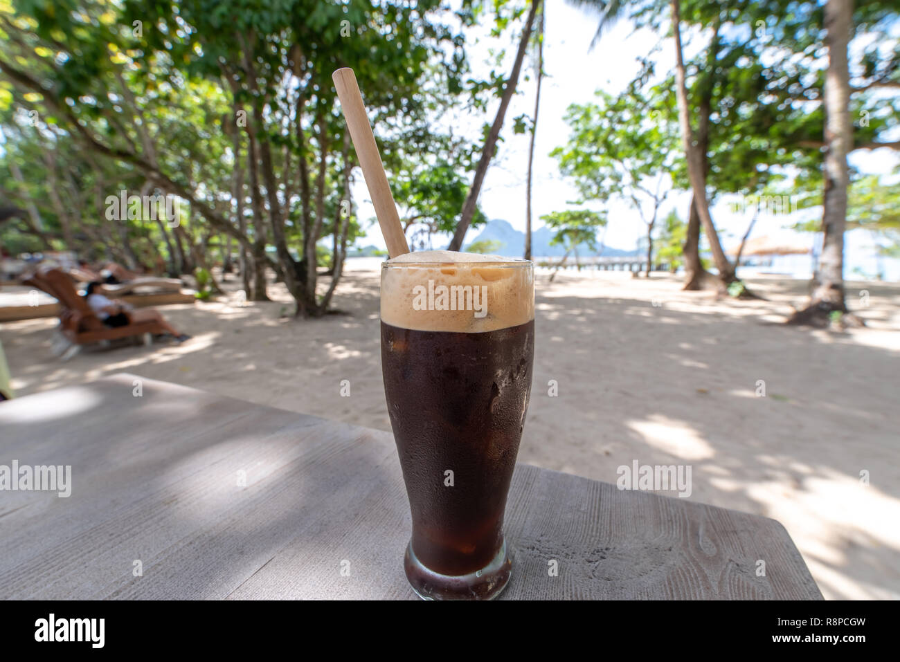 Iced black coffee in a Beach,El Nido,Palawan,Philippines Stock Photo ...
