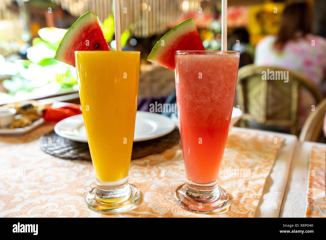 Mango shake and watermelon shake on the table, Philippines Stock Photo ...