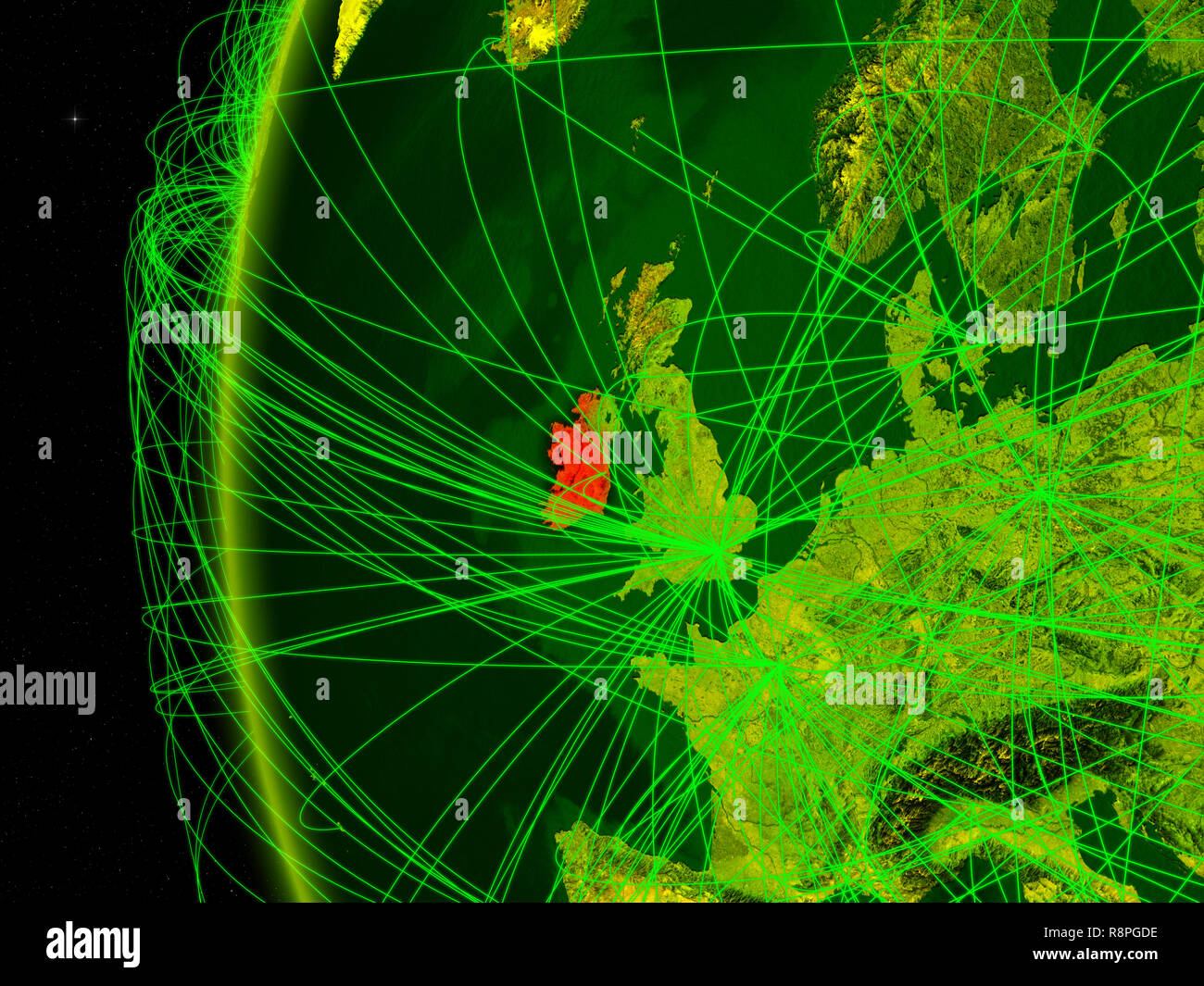 Ireland from space on digital model of Earth with international ...