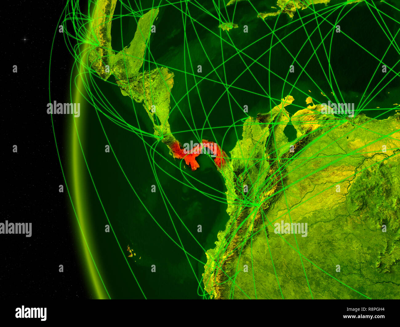 Panama from space on digital model of Earth with international networks ...