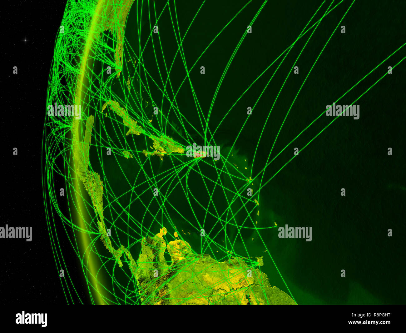 Puerto Rico from space on digital model of Earth with international ...