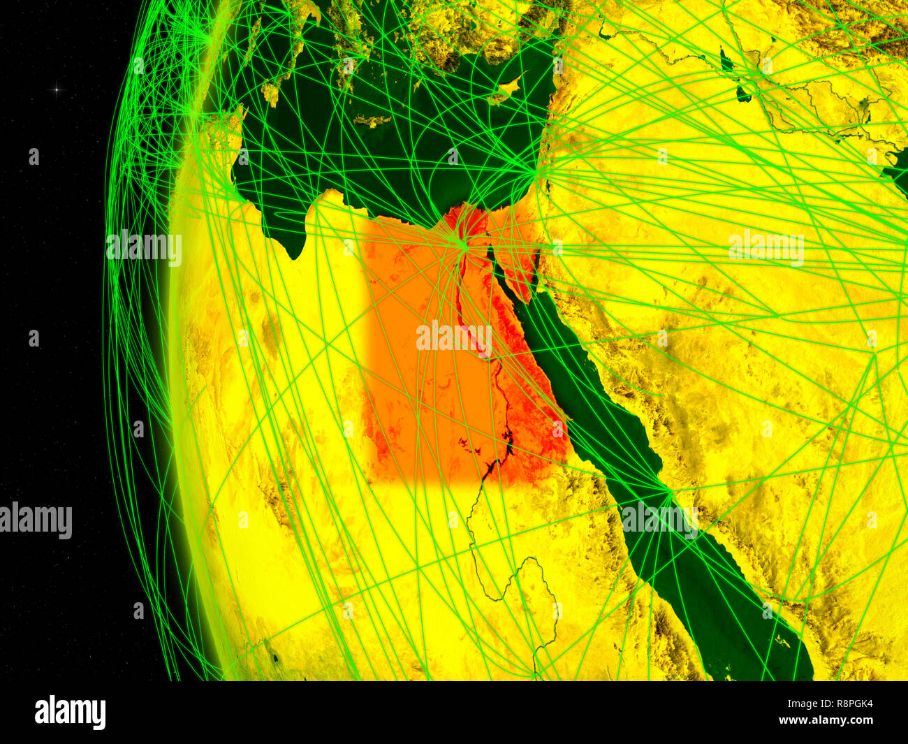 Egypt from space on digital model of Earth with international networks ...