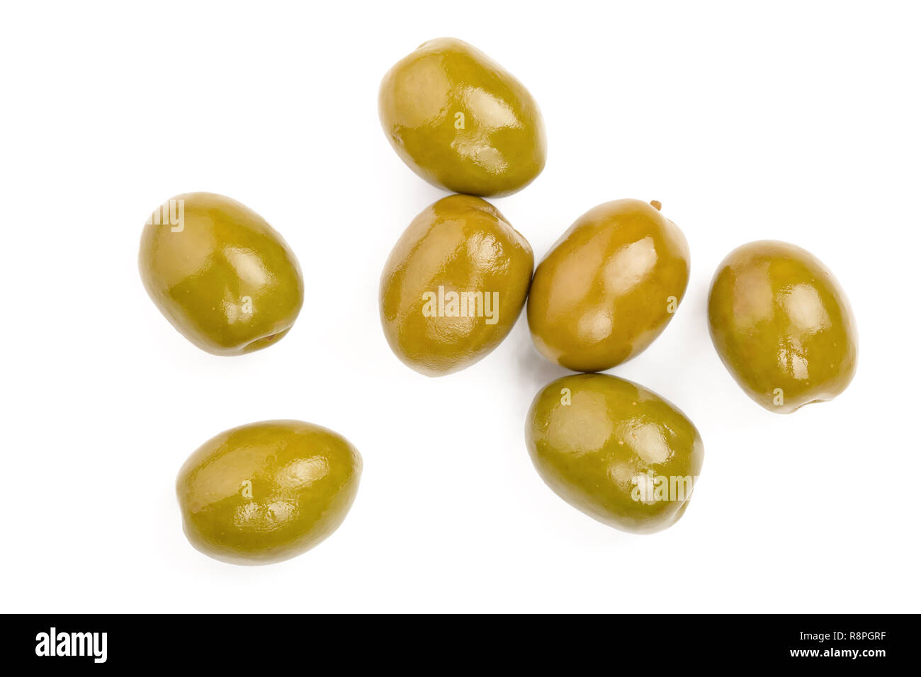 Green olives isolated on a white background. Top view. Flat lay Stock ...