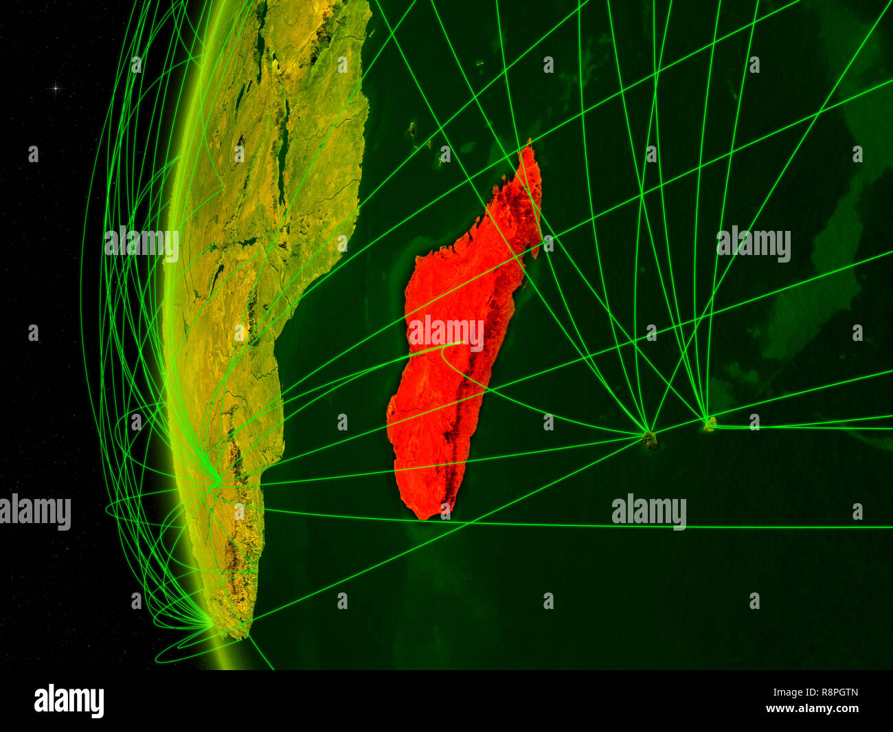 Madagascar from space on digital model of Earth with international ...