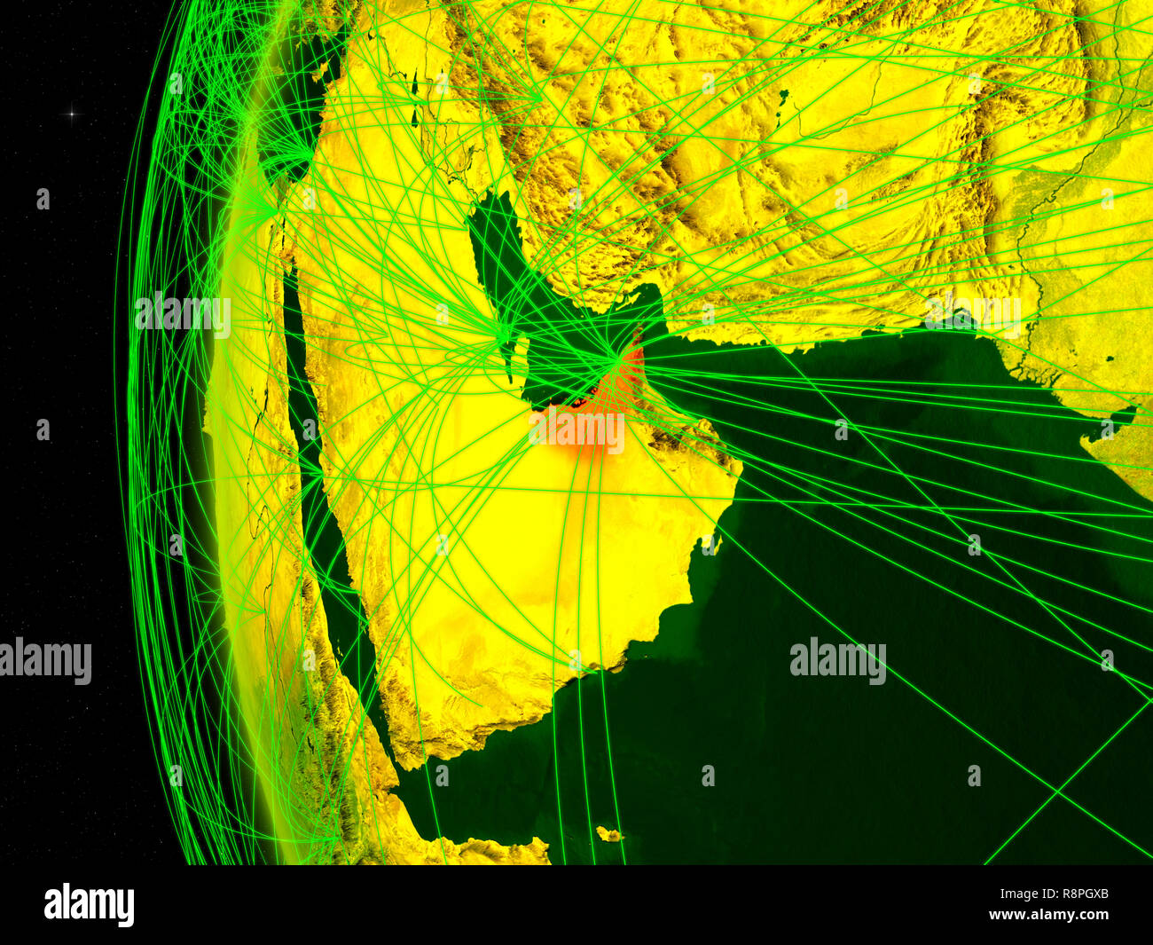 United Arab Emirates from space on digital model of Earth with ...