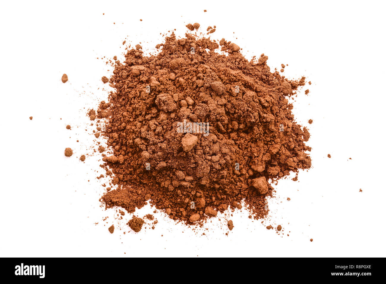 pile of cocoa powder isolated on white background. Top view. Flat lay ...