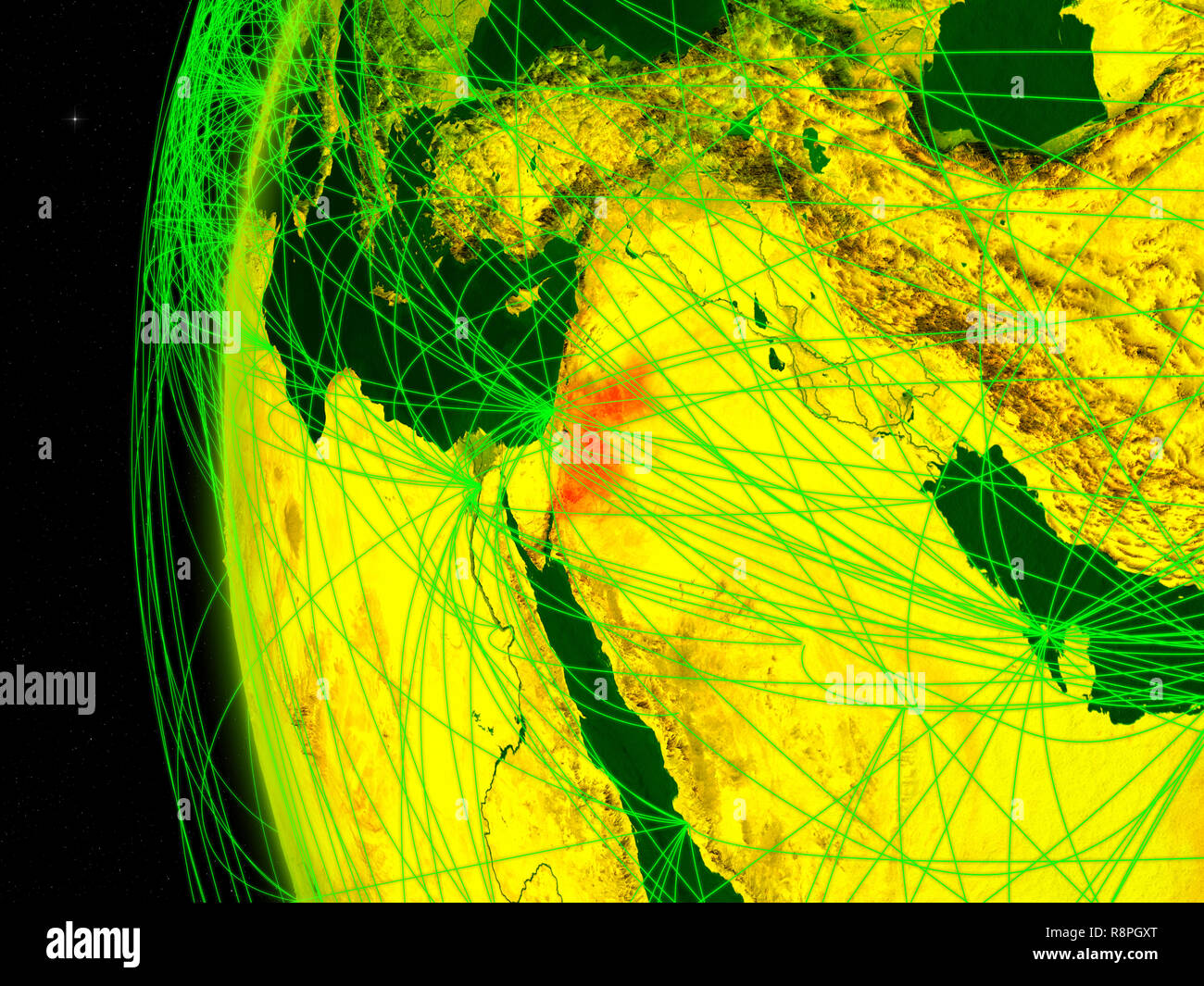 Jordan from space on digital model of Earth with international networks ...