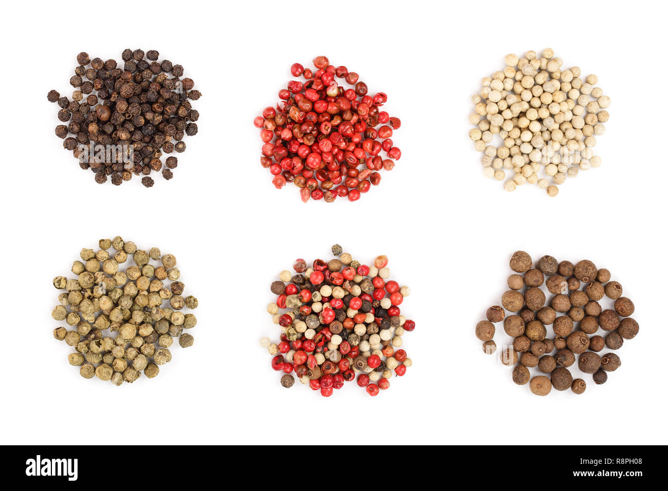 Mixed of peppers hot, red, black, white and green pepper isolated on ...
