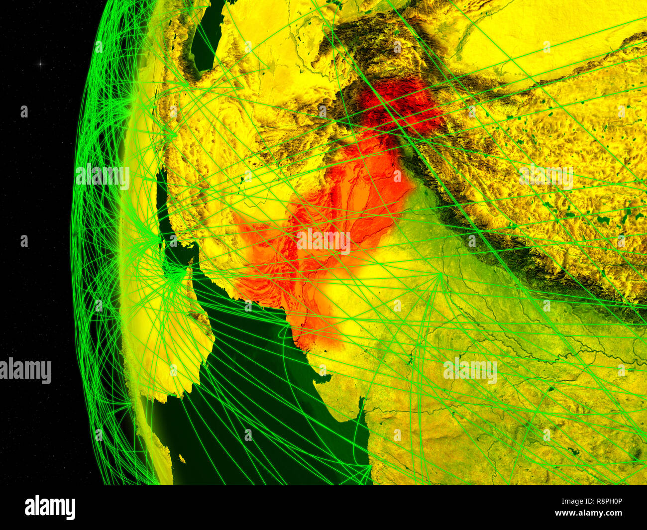 Pakistan from space on digital model of Earth with international ...
