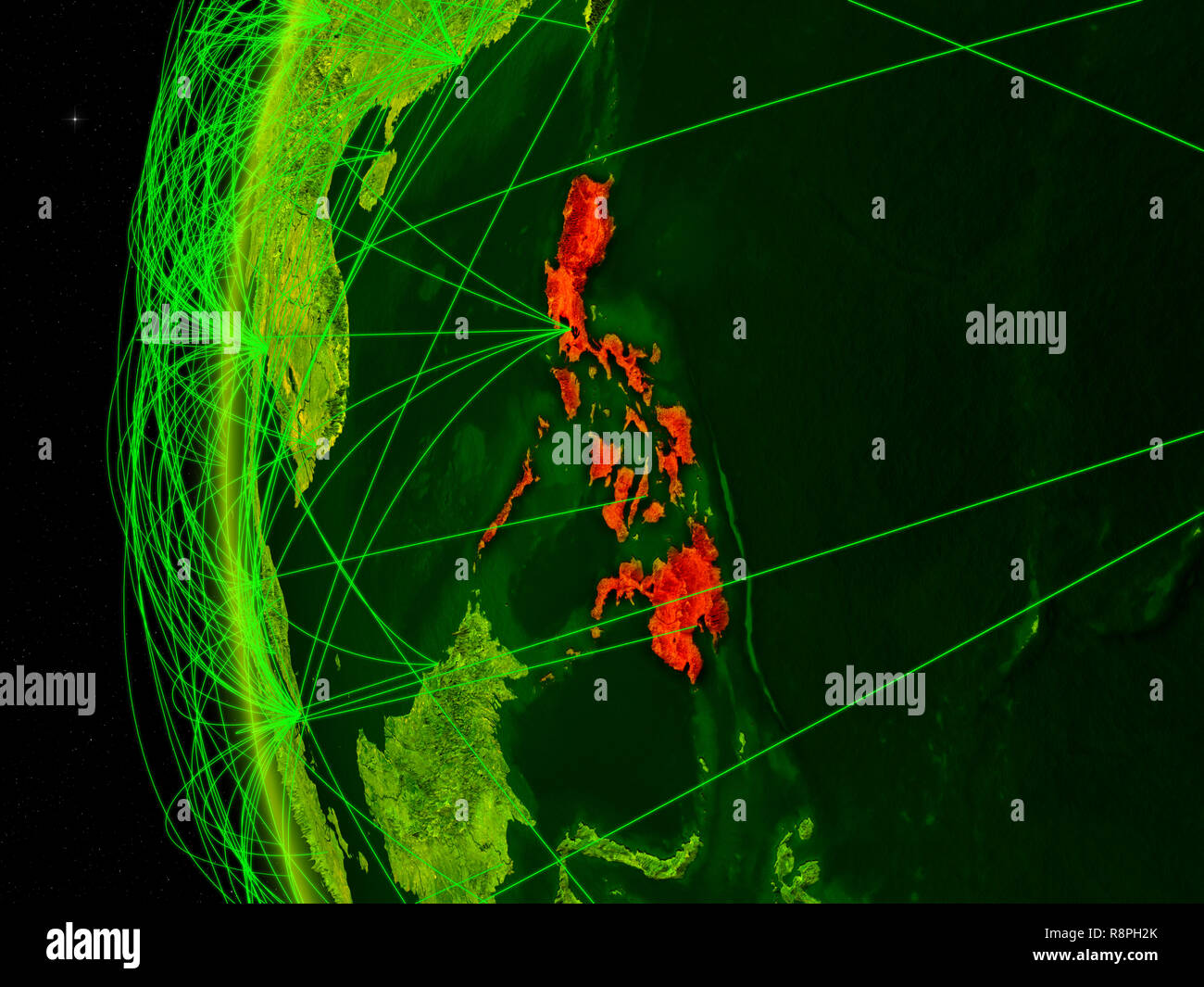 Philippines from space on digital model of Earth with international ...