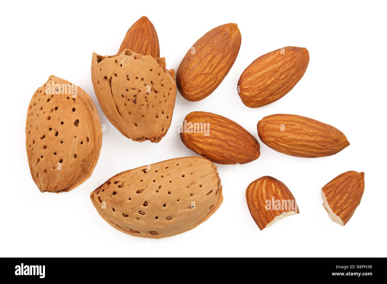 almonds isolated on white background. Top view. Flat lay pattern Stock ...