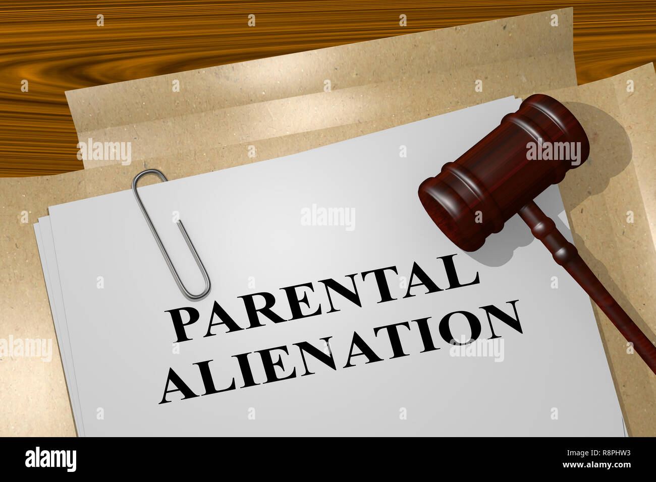 3D illustration of PARENTAL ALIENATION title on legal document Stock ...