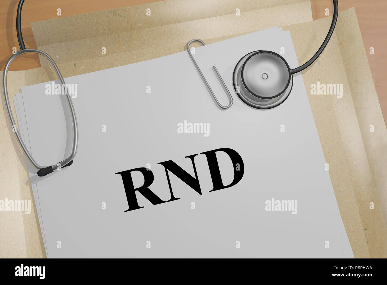 3D illustration of RND title on a medical document Stock Photo - Alamy