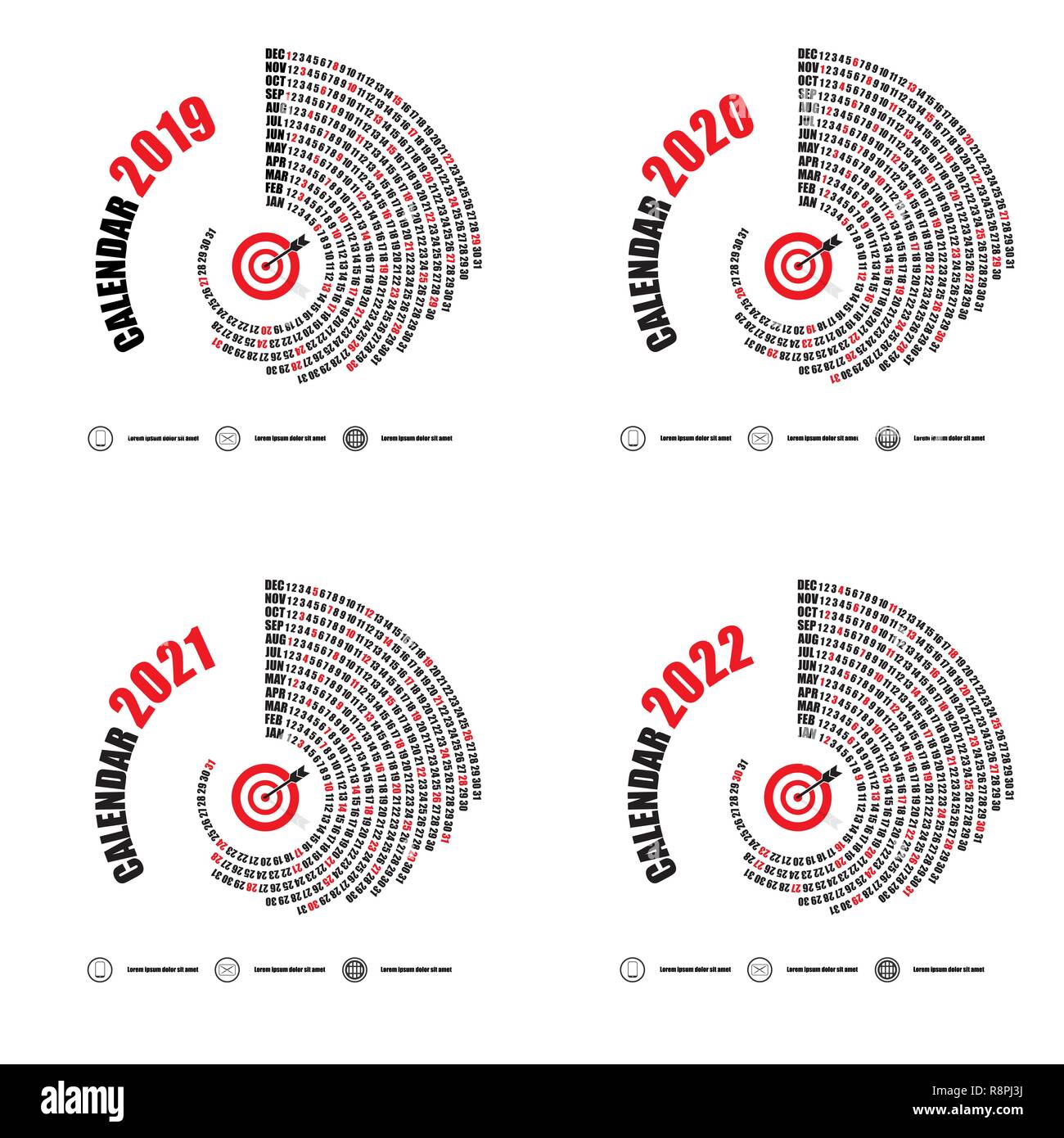 Year 2019 2020 2021 2022 Calendar Vector Design Template