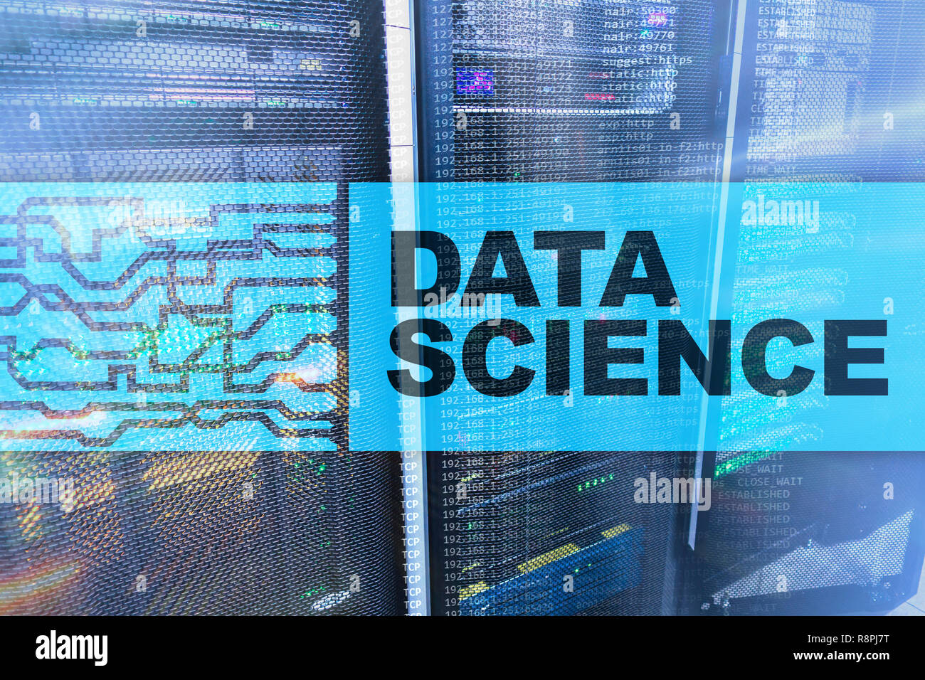 Data science, business, internet and technology concept on server room ...