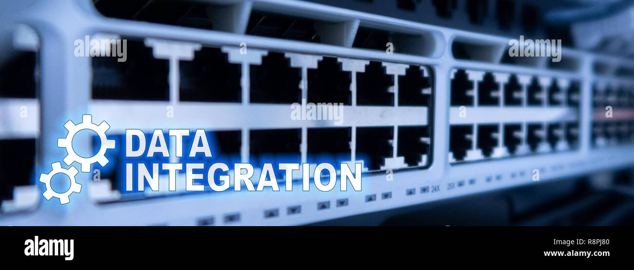 Data integration information technology concept on server room ...