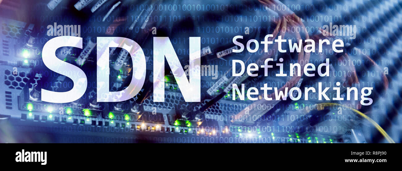 SDN, Software defined networking concept on modern server room ...