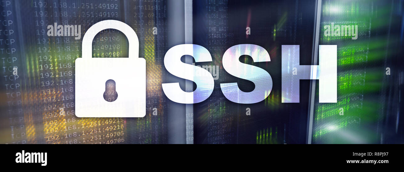 SSH, Secure Shell protocol and software. Data protection, internet and telecommunication concept ...