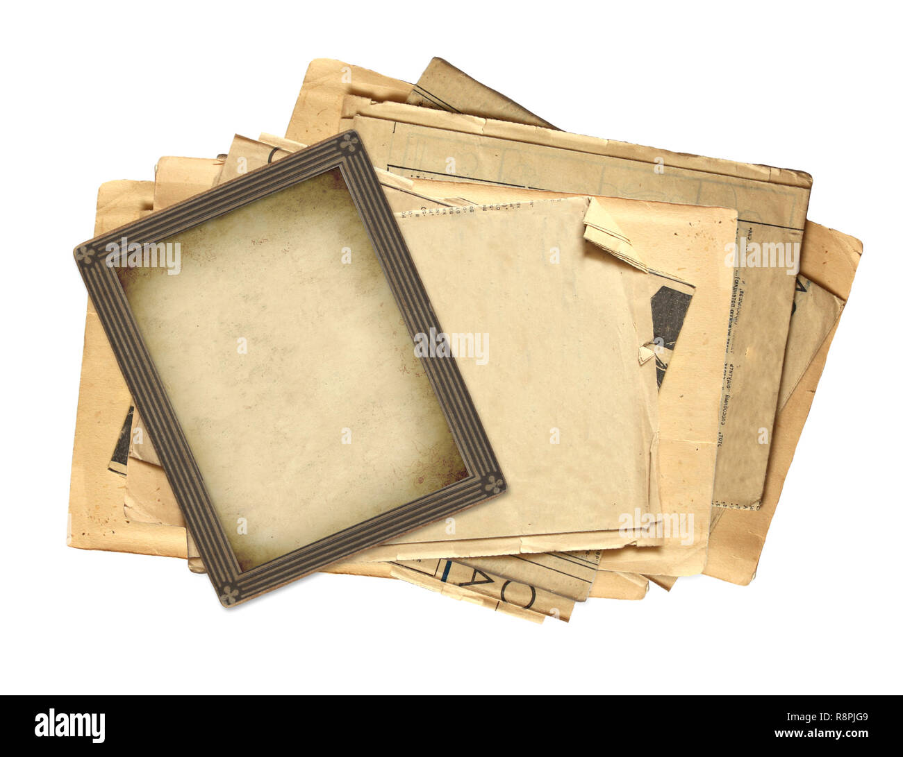 Old photo and paper sheets. Object isolated over white Stock Photo - Alamy