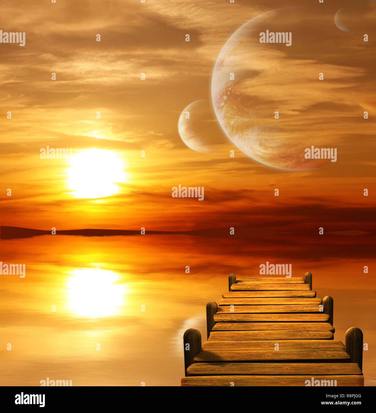 Collage - sunset in alien planet Stock Photo - Alamy