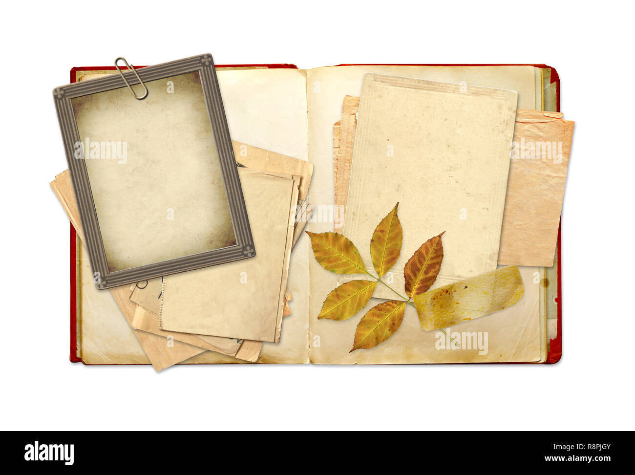 Old book and photos. Objects isolated over white Stock Photo - Alamy