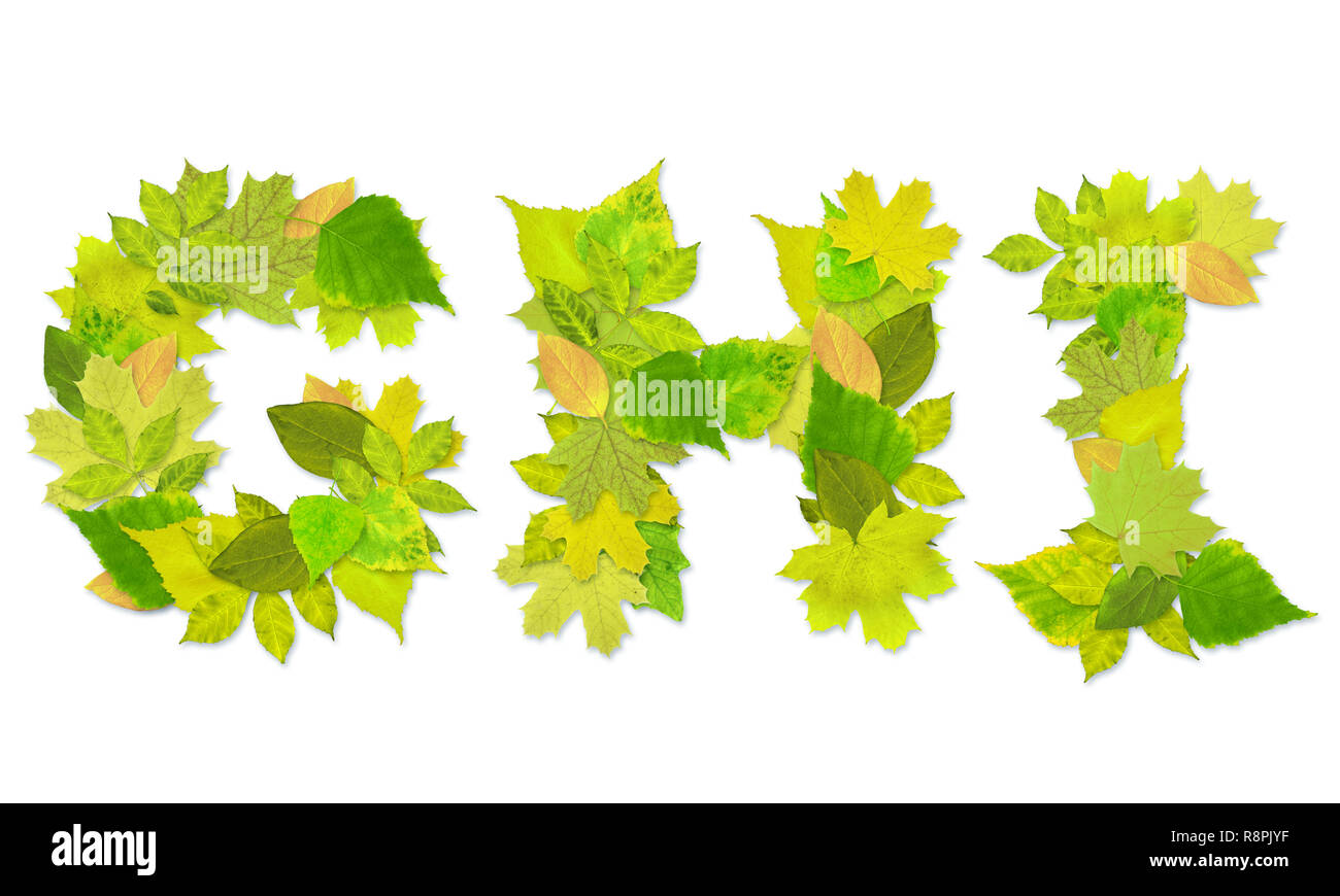 Alphabet - letters with a green leaves. Set 3 Stock Photo - Alamy