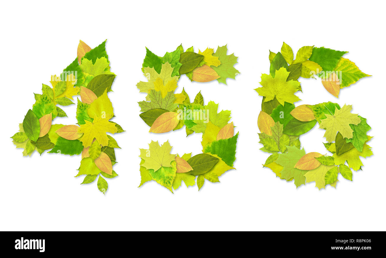 Numbers with a green leaves. Set 2 Stock Photo - Alamy