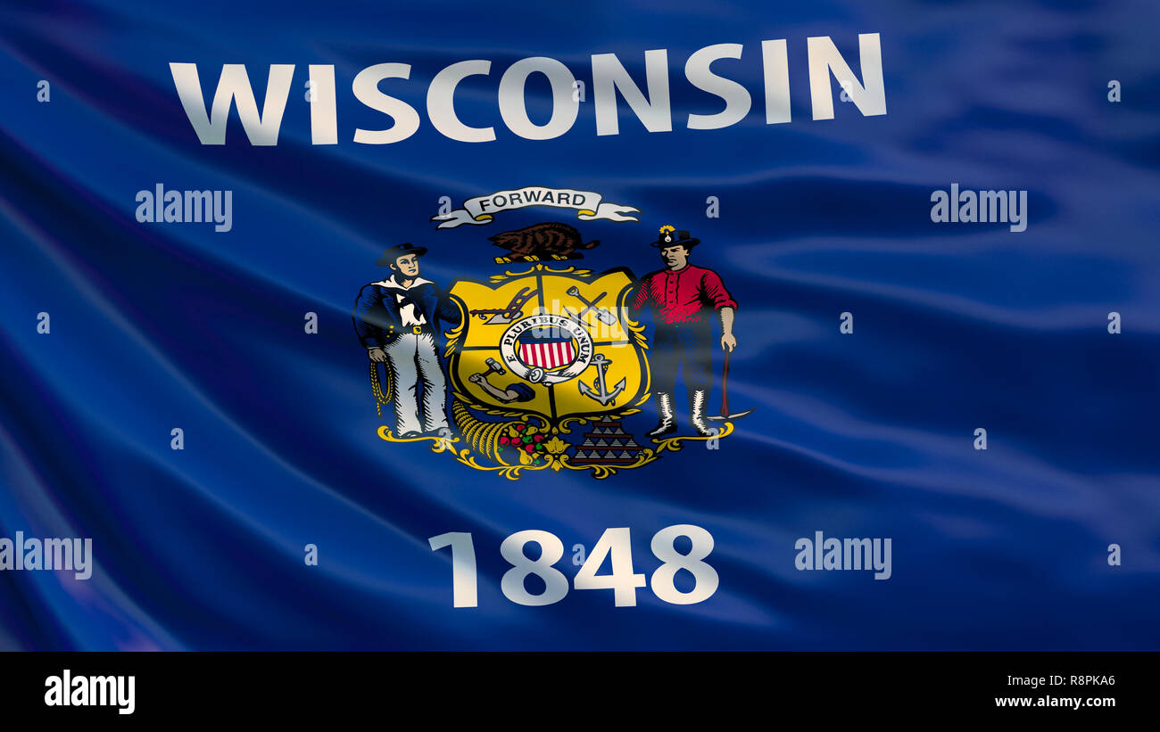 Wisconsin state flag. Waving flag of Wisconsin state, United States of ...