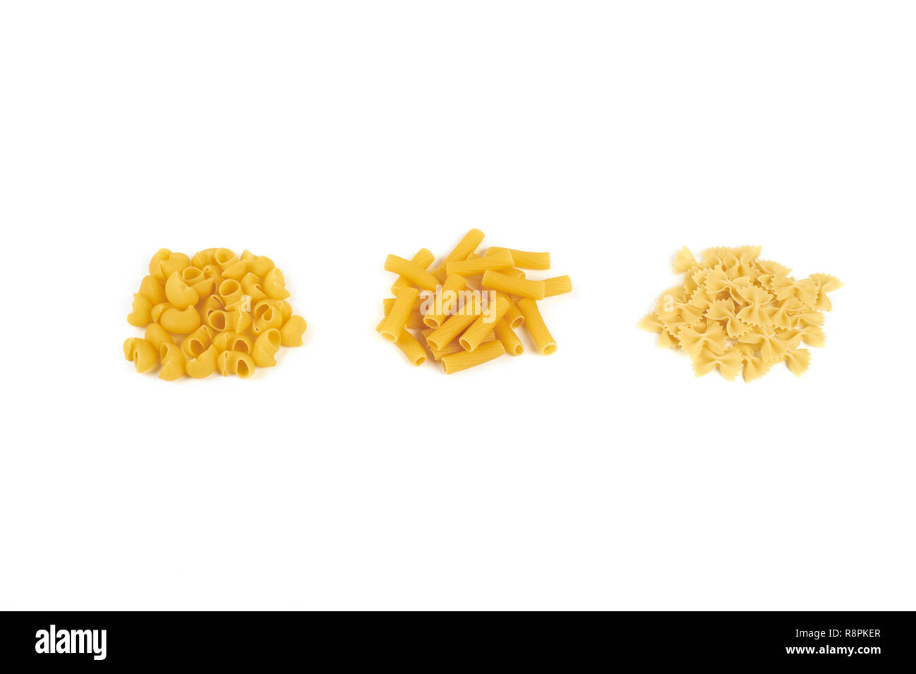 different pasta varieties isolated on white background Stock Photo - Alamy