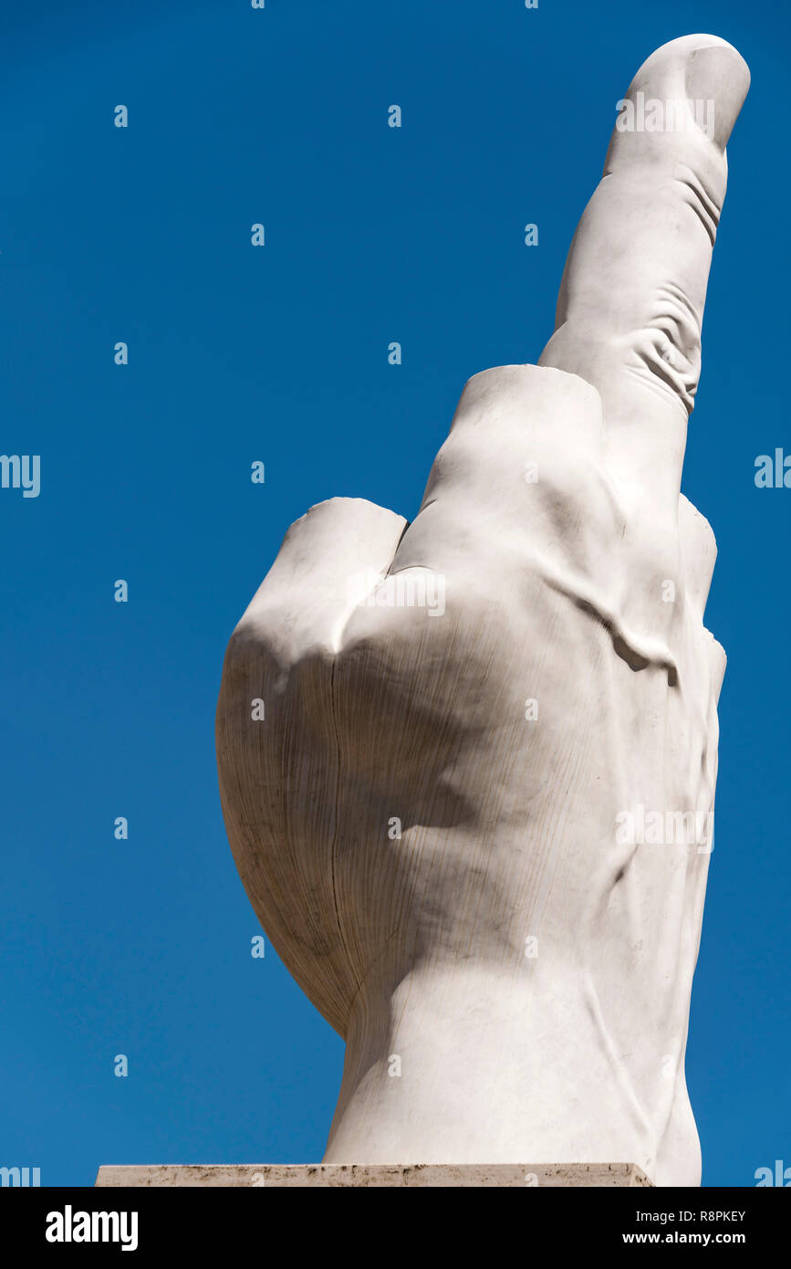 Vertical view of the huge controversial marble middle finger statue in ...