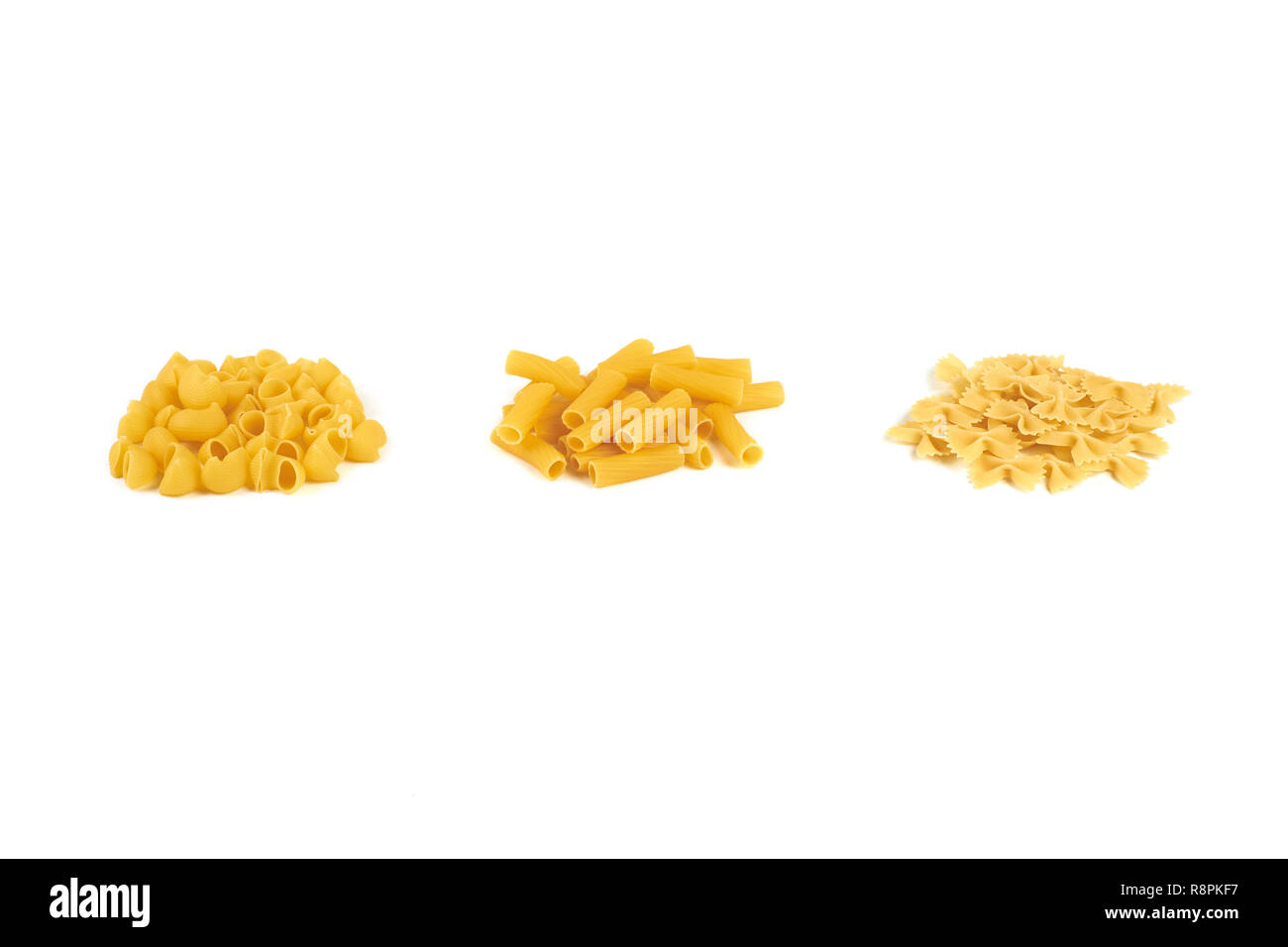 different pasta varieties isolated on white background Stock Photo - Alamy