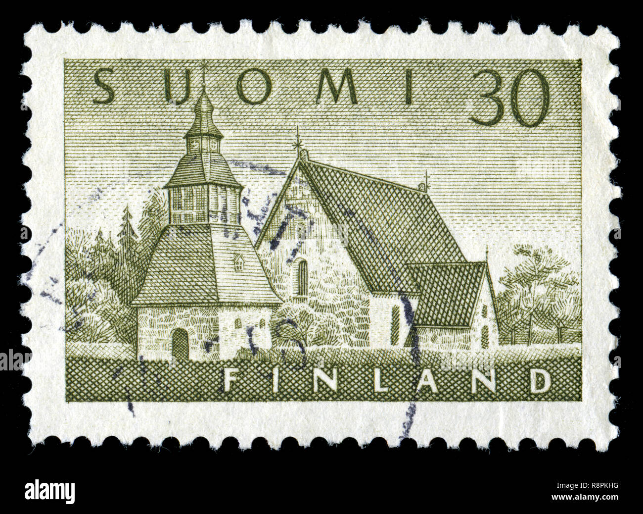 Postage stamp from Finland in the Lammi Church series issued in 1956 ...