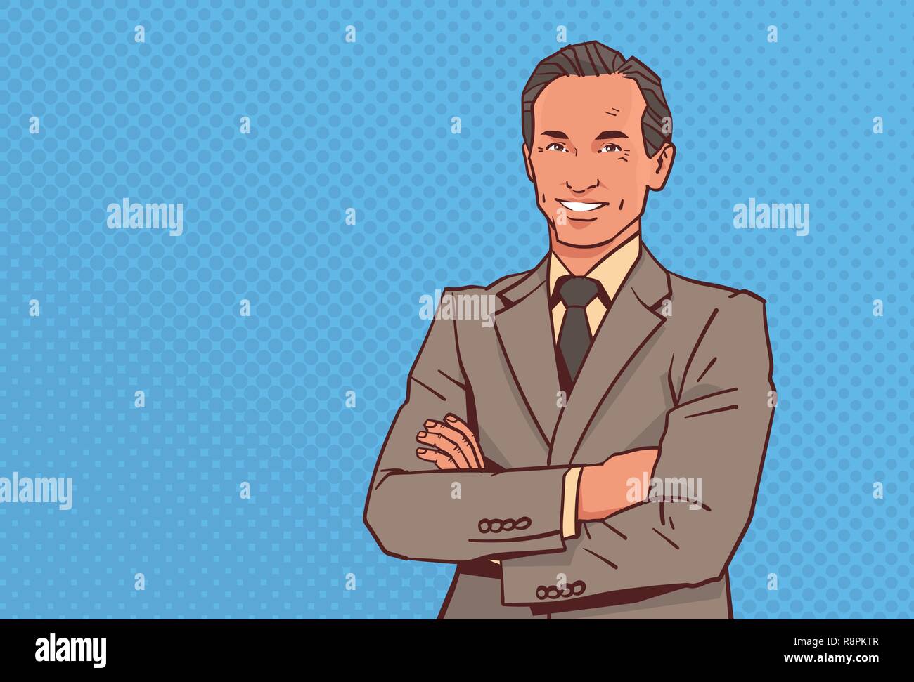 happy businessman folded hands pose business man smile male cartoon ...