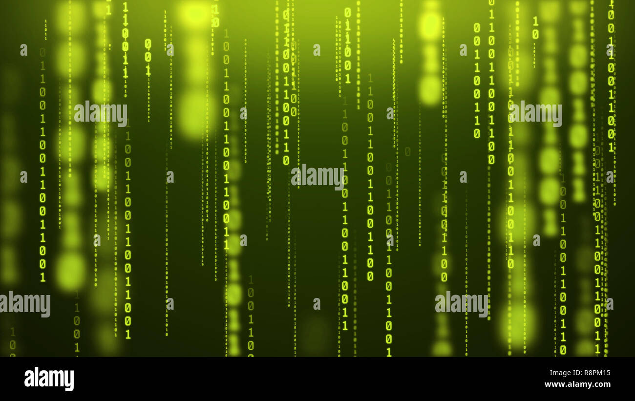 Glowing binary rain computer inside matrix numeric blur background ...