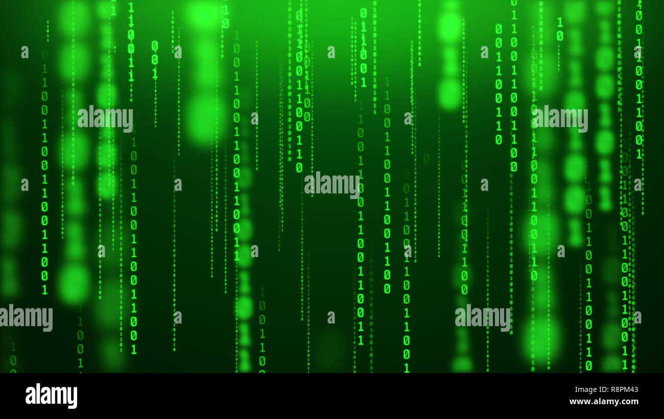 Glowing binary rain computer inside matrix numeric blur background ...