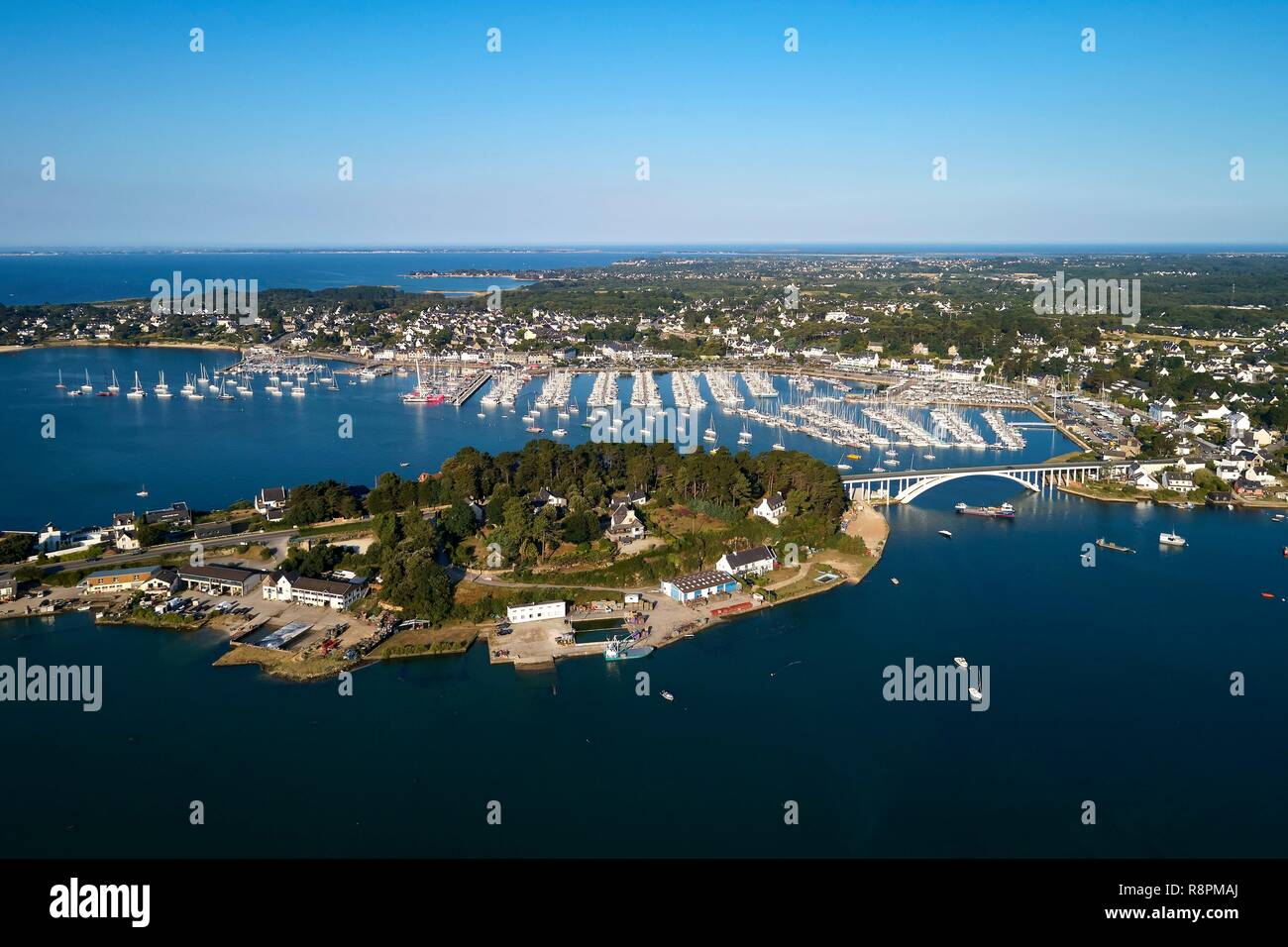 France, Morbihan, La Trinite sur Mer, the harbour, the kerisper brige ...