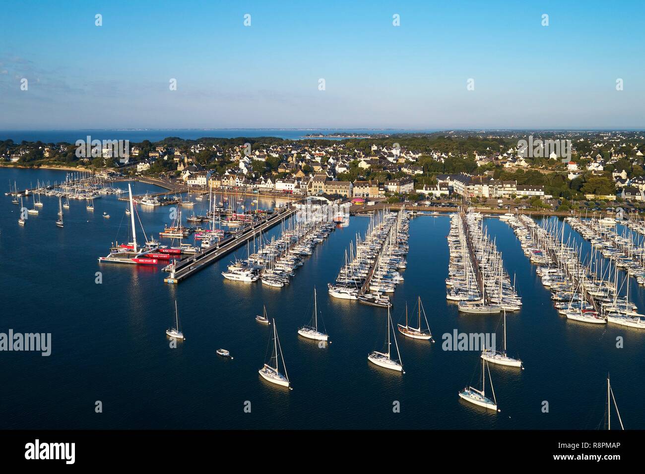 France, Morbihan, La Trinite sur Mer, the harbour, Crac'h River (aerial ...